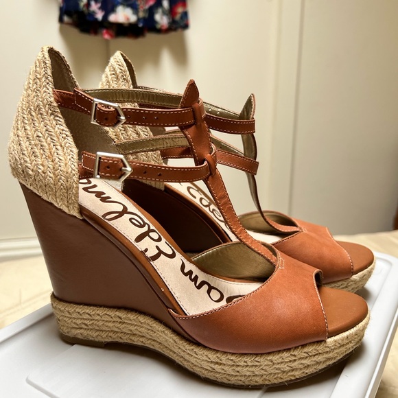 Sam Edelman | Shoes | Sam Edelman Tan Cognac Espadrille Tstrap Wedge ...